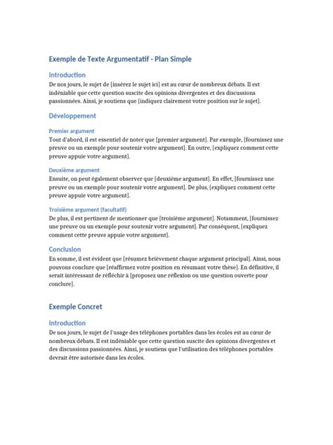 Texte Argumentatif Plan Simple Complet Variete Pdf