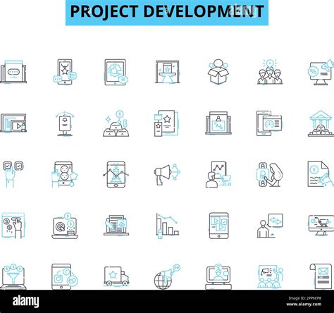 Project Development Linear Icons Set Strategy Planning Execution