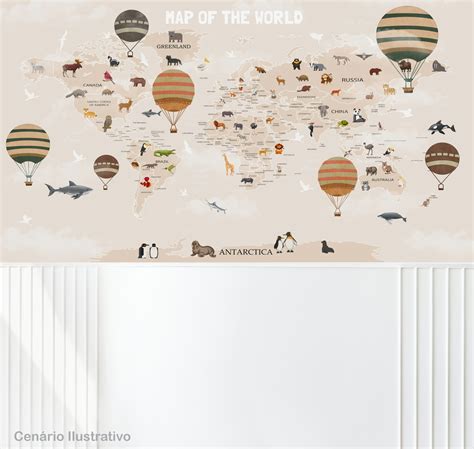Papel De Parede Quarto Menino Mapa Mundi M² Elo7
