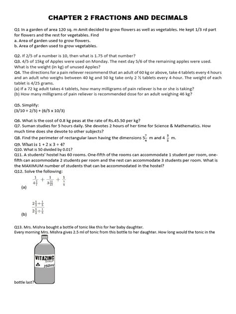 Fractions And Decimals Subjective Moodle Pdf