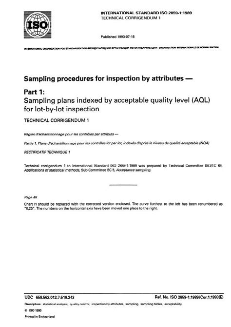 Iso 2859 1 1989 Cor 1 1993 Sampling Procedures For Inspection By Attributes — Part 1 Sampling