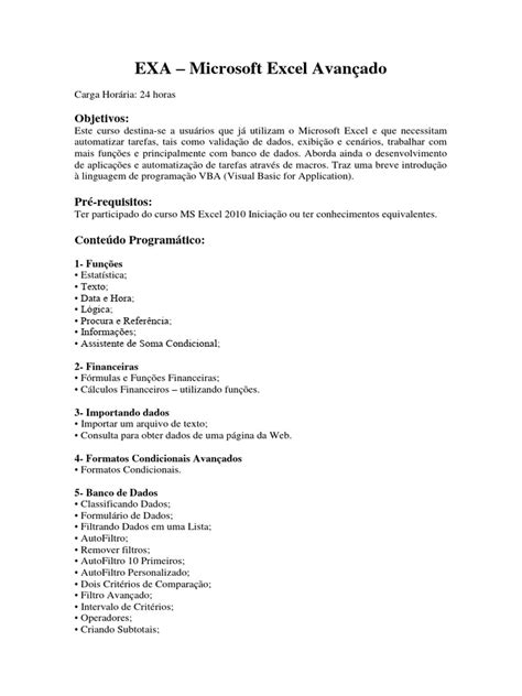 excel avançado conteudo pdf macro ciência da computação