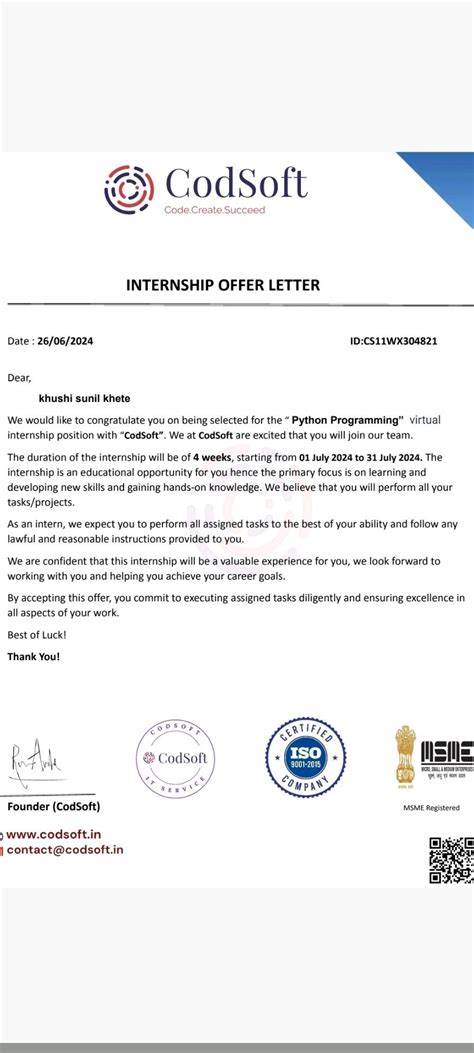 Khushi Khete On Linkedin Codsoft Python