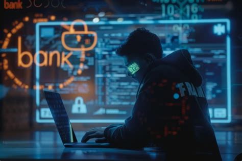 A Hacker Accessing Sensitive Information On A Laptop In A Bank System At Night Premium Ai