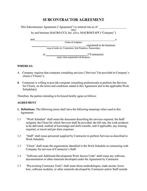Subcontract Agreement Template