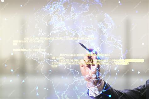 Premium Photo Multi Exposure Of Programmers Hand With Pen Working With Abstract Creative