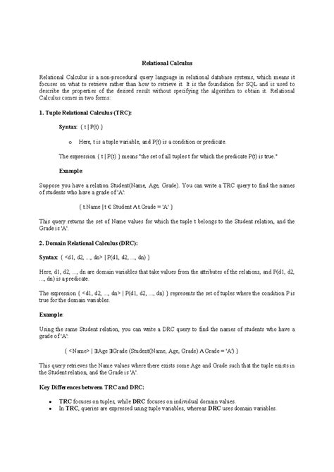 Relational Calculus Relational Calculus Relational Calculus Is A Non Procedural Query Language
