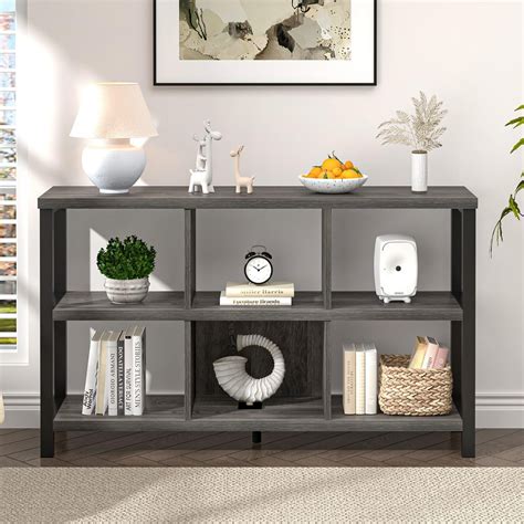 Hokku Designs 47 Industrial Wood And Metal Cubby Bookshelf 6 Cube Storage Organizer For Living
