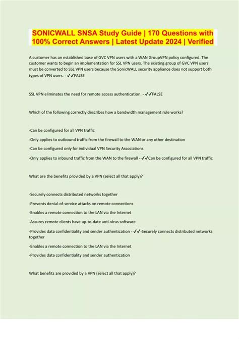 Sonic Wall Snsa Bundled Test With Complete Solutions Rated A Latest Update 202 Stuvia Us