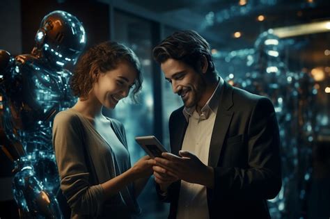 Premium Ai Image Woman And Man Engaging On Mobile Generative Ai