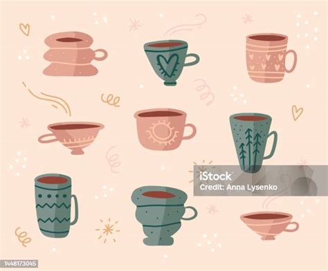 뜨거운 차 또는 커피와 함께 다양한 컵의 손으로 그린 세트 낙서 벡터 일러스트 레이 션 0명에 대한 스톡 벡터 아트 및 기타 이미지 0명 그릇 낙서 드로잉 Istock