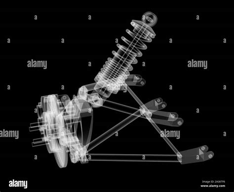 X-ray Car suspension and brake disk on black background, 3d ...