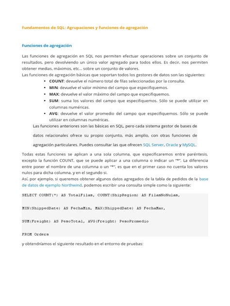 funciones de agregacion en bd pdf sql software de gestión de datos
