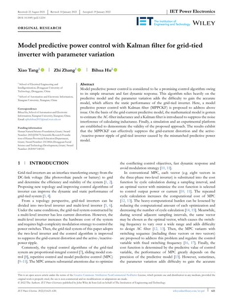 Pdf Model Predictive Power Control With Kalman Filter For Grid‐tied Inverter With Parameter