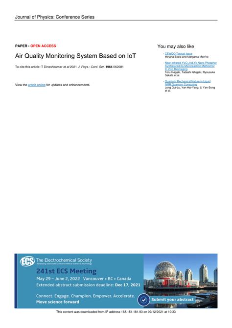 PDF Air Quality Monitoring System Based On IoT