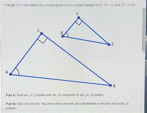 Solved Triangle Xyz Was Dilated By A Scale Factor Of 2 To Create Triangle Acb Yz 5 And Xz 5