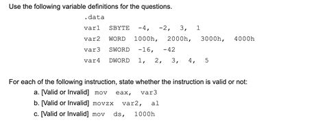Solved Use The Following Variable Definitions For The Chegg