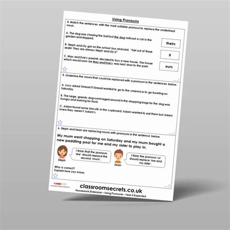 Year 4 Using Pronouns Varied Fluency Resource Classroom Secrets