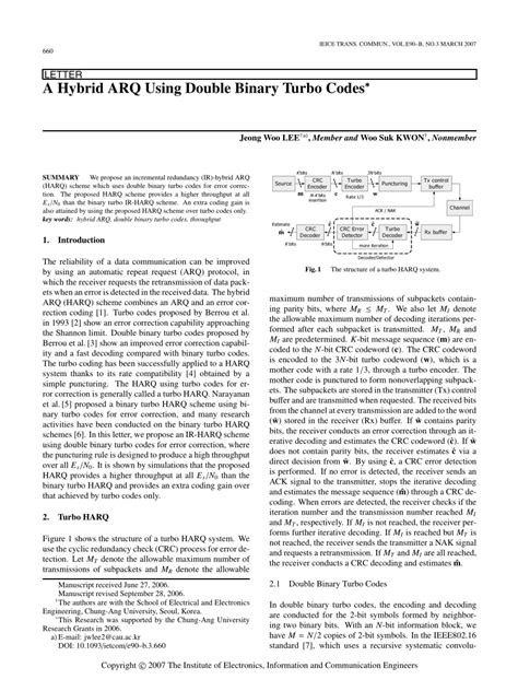 Pdf A Hybrid Arq Using Double Binary Turbo Codes