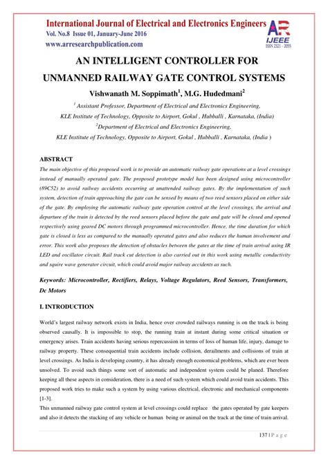 Pdf An Intelligent Controller For Unmanned Railway Gate Control Systems