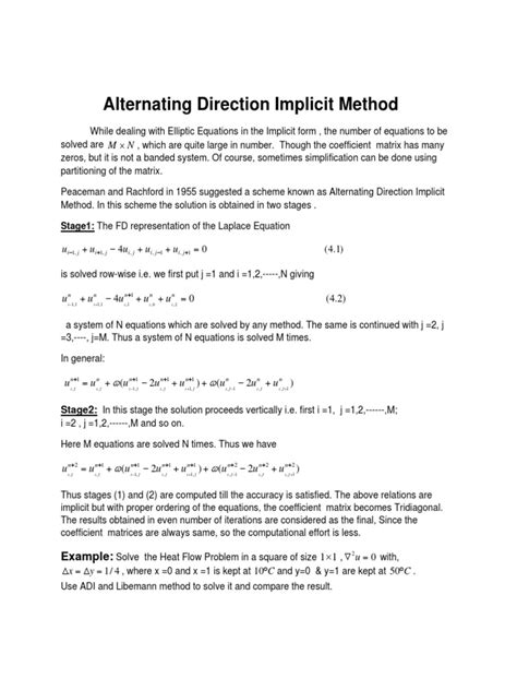 Alternating Direction Implicit Method Pdf Differential Calculus