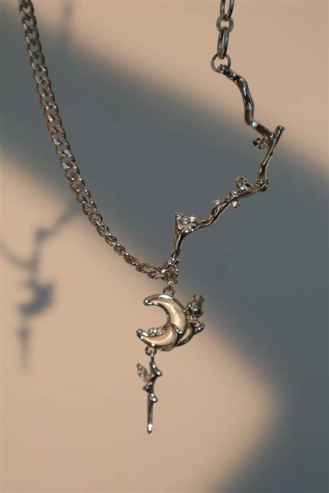 Platinum Plated Rose Moon Necklace In 2025 Moon Necklace Star
