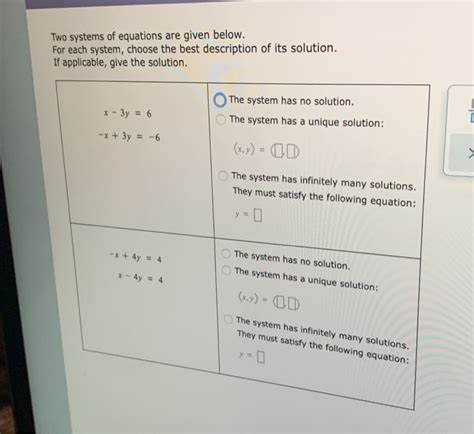 Solved Two Systems Of Equations Are Given Below For Each Chegg Com