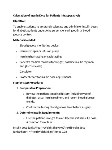 Calculation Of Insulin Dose For Patients Intraoperatively Pdf Insulin Hypoglycemia