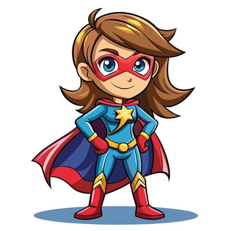 Cartoon Girl Superhero In Red And Blue Costume 53239766 Vector Art At