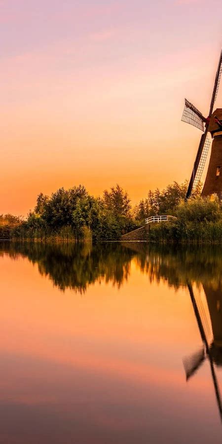 Kinderdijk Windmills Netherlands Sunset 4k Phone Wallpaper