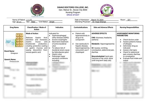 Solution Drug Study Omeprazole Docx Studypool