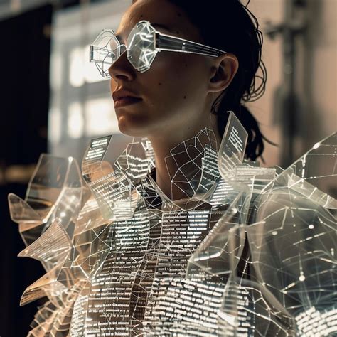 premium photo tech visionary exploring holographic data streams