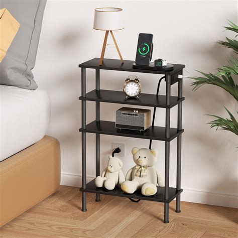 Latitude Run® Narrow Side Table With Charging Station 4 Tier Small End Tables With Usb Ports