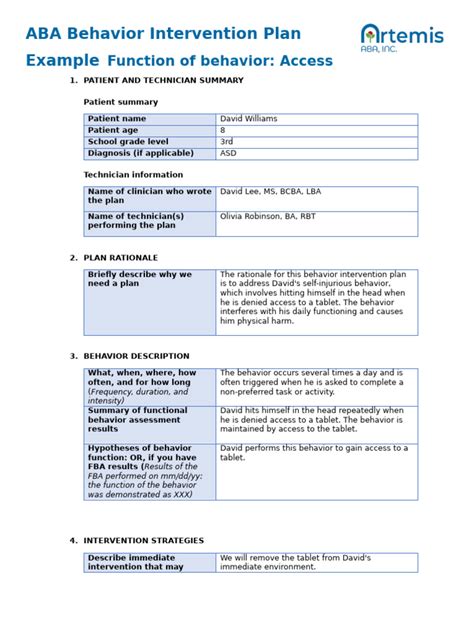 Aba Behavior Intervention Plan Template Example Access Pdf Reinforcement Behavior
