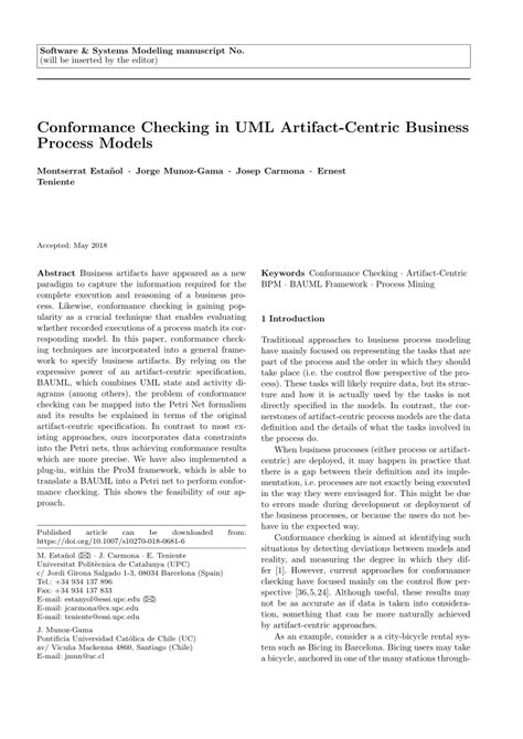 Pdf Conformance Checking In Uml Artifact Centric Business Process Models
