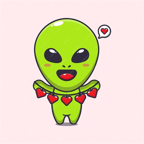 Premium Vector Cute Alien Holding Love Decoration Cartoon Vector