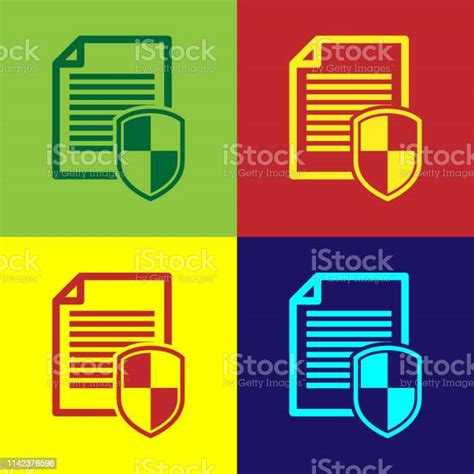 컬러 배경 색상 문서 보호 개념 아이콘입니다 기밀 정보 및 개인정보 보호 아이디어 종이 문서 롤 및 가드 방패와 데이터를 보호 평면 디자인입니다 벡터 일러스트 0명에 대한