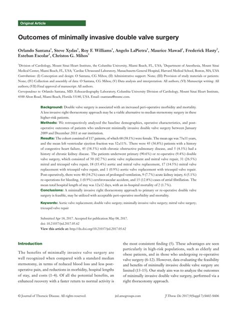 Pdf Outcomes Of Minimally Invasive Double Valve Surgery