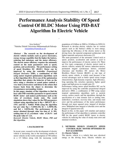 PDF Performance Analysis Stability Of Speed Control Of BLDC Motor Using PID BAT Algorithm In