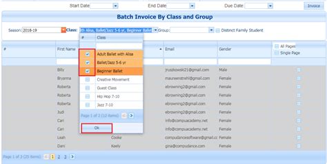 Creat Batch Invoice Select Multiple Classes Compudance Online