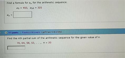 Solved Find A Formula For An For The Arithmetic Sequence A Chegg