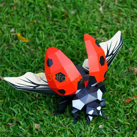 3d Flying Ladybug Papercraft Svg Pdf Template Diy Low Poly Insect Mo