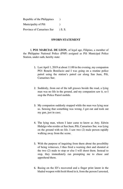 Free Printable Sworn Statement Templates Word Pdf For Construction