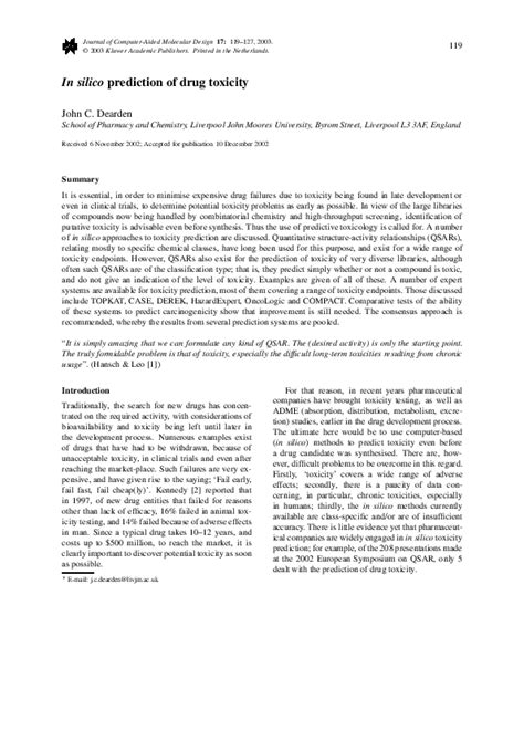 Pdf In Silico Prediction Of Drug Toxicity