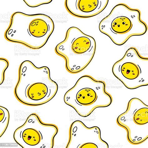 스크램블에 그 튀긴 계란 귀여운 만화 이모티콘 스타일의 벡터 완벽 한 패턴입니다 감정에 대한 스톡 벡터 아트 및 기타 이미지