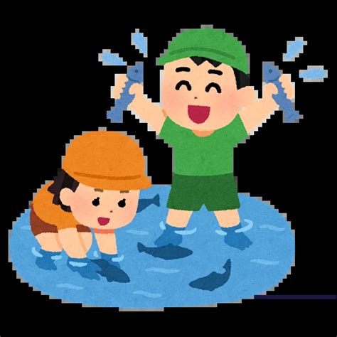 男孩 女孩 抓鱼 捞鱼 摸鱼 儿童 戏水 打闹 水上乐园 游泳 插画 免扣 素材 手绘 Png Ppt25 花瓣网