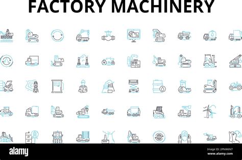 Factory Machinery Linear Icons Set Automation Assembly Production