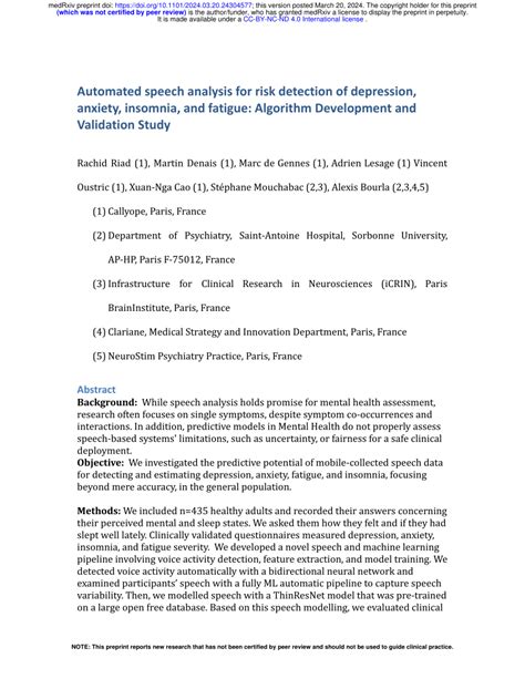 pdf automated speech analysis for risk detection of depression