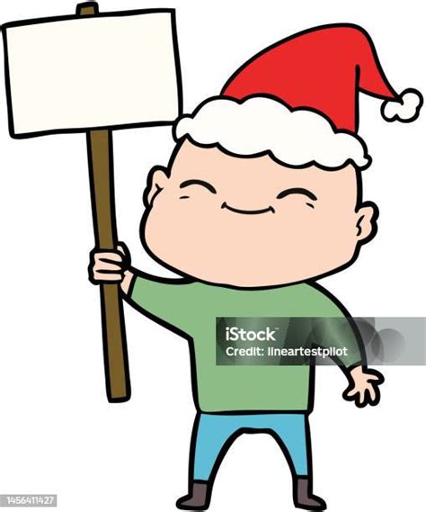 산타 모자를 쓴 대머리 남자의 행복한 손으로 그린 선 그림 낙서 드로잉에 대한 스톡 벡터 아트 및 기타 이미지 낙서 드로잉 남자 등장인물 Istock