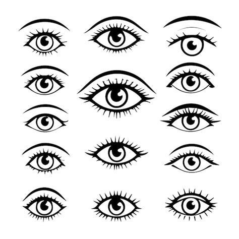 A Collection Of Eyes And Eyelashes With Different Designs Premium Vector
